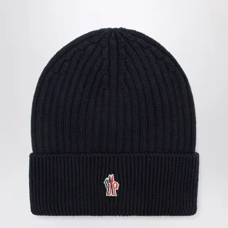 Moncler Marineblaue M&uuml;tze aus gerippter Wolle