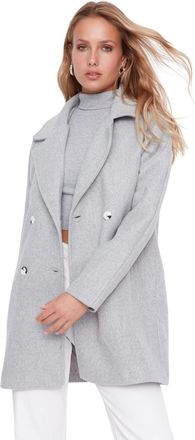Trendyol Damen Trendyol Damen Oversize Standard Plain Webstoff Mantel Coat, Grau, 36 EU
