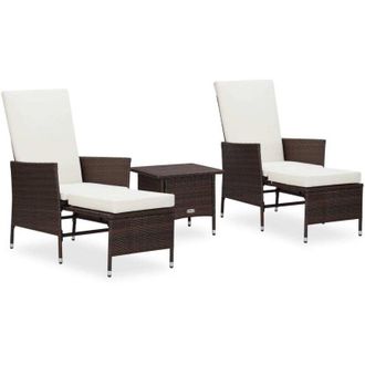 vidaXL 3-tlg. Garten-Lounge-Set mit Auflagen Poly Rattan Braun - Vidaxl