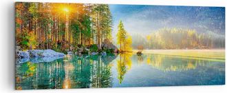 Arttor Panorama Bilder auf Leinwand Landschaft Alpen Berge Leinwandbild 140x50cm Wandbilder Dekoration Wohnzimmer Schlafzimmer Küche Groß XXL Wanddeko Bild W