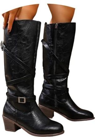 Generic Bottes hautes pointues &eacute;l&eacute;gantes pour femme mod&egrave;les &eacute;quitation et confortables et polyvalentes pour un style quotidien avec semelle durable (Black, 36