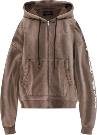 Amiri Femme, Sweatshirts et sweats &agrave; capuche, Brun, Taille: 38 FR Bones Studded Zip Sweat &agrave; capuche