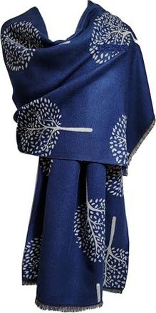 GFM Châle pashmina imprimé mûriers au toucher cachemire pour lautomne et lhiver (MBRY-A), Mbshl-55-bleu marine, L