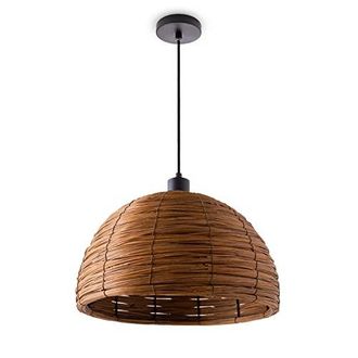Paco Home Suspension Lampe Table À Manger Salle À Manger Lampe Suspendue Osier Câble Textile 1,5 m E27 Rustique Boho, Couleur:Marron (Ø36 cm), Type de luminaire