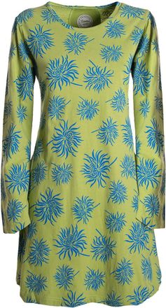 vishes Alternative Bekleidung - Langarm Damen Blumen-Tunika Shirt-Kleid Glocken&auml;rmel Baumwolle gr&uuml;n 36-38