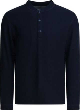 Brunello Cucinelli Homme, Tops, Bleu, Taille: L T-shirt &agrave; manches longues en jersey gaufr&eacute; de coton avec col Henley
