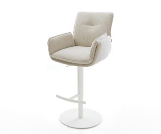 DELIFE Barstuhl Nela-Flex Webstoff Soft Beige Drehfu&szlig; h&ouml;henverstellbar Metall Wei&szlig;, Barst&uuml;hle