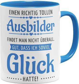 OM3 Einen richtig tollen Ausbilder - Dankesch&ouml;n - Abschied Tasse mit Spruch Abschiedsgeschenk - Keramik Becher - 11oz 325ml - Beidseitig Bedruckt - Hellbl