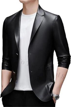 Generic Blazer en cuir à revers pour homme - Automne - Décontracté - Confortable - Pour le bureau - Doux et respirant, Noir, 3XL