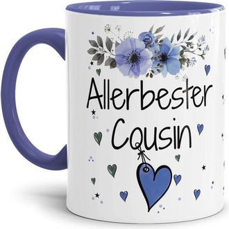 Tassendruck Tasse mit Spruch - Allerbester Cousin - Schöne Geschenkidee/zum Geburtstag für beste Freunde und Familie/Danke Tasse - Innen & Henkel Cambridge Blau