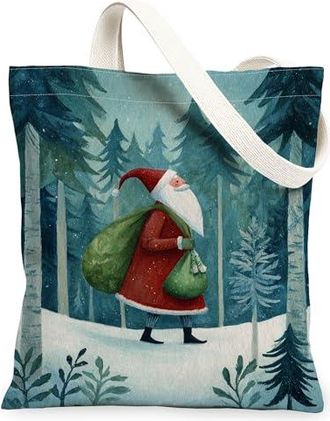 Generic Sacs fourre-tout en toile motif P&egrave;re No&euml;l - R&eacute;utilisables - L&eacute;gers - Lavables - Vintage, vert, 13x15 Inch
