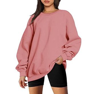 Generic 2026 Nouveaux Femmes Automne et Hiver Haut Ample Couleur unie Manches &Eacute;paule Sans Capuche Pull Sweatshirt Pull, rose, XXL