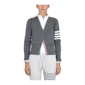 Thom Browne Cardigan col V en laine 4-Bar - Femme - Pulls - Gris - Taille: 38 FR