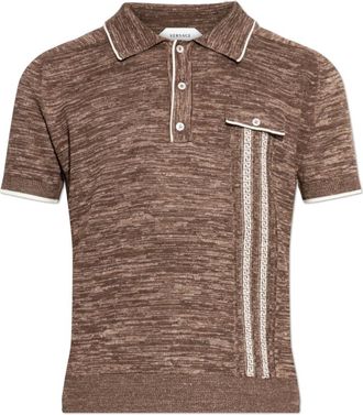 Versace Homme, Tops, Brun, Taille: XL Polo en maille jacquard Moulin&eacute;