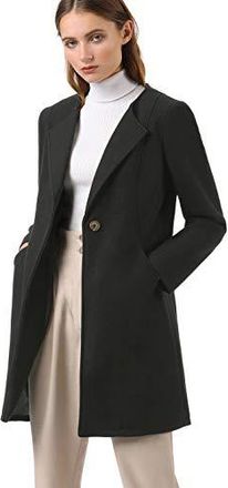 Allegra K Manteau long dhiver minimaliste daffaires mi-long sans col pour femmes Noir L