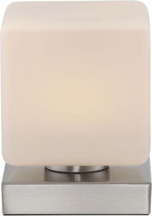 Licht-Erlebnisse LED Nachttischlampe dimmbar Glas Metall in Stahl Schlafzimmer 16 cm 5 W 580 lm Touch Schalter W&uuml;rfel Wohnzimmer Tischleuchte blendarm CHILLHALL