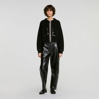 Sandro Kapuzen-Cardigan mit Lederdetails