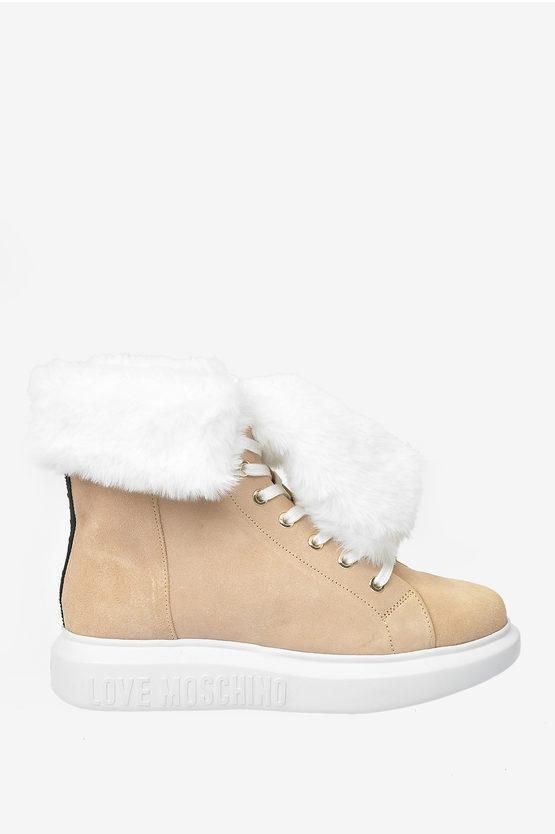 LOVE Suede Leather RUNNING Sneakers with Faux Fur Gr&ouml;&szlig;e 41