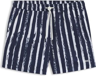 BOSS Herren Discus Bedruckte Badeshorts mit Logo-Detail Dunkelblau XL