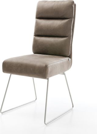 DELIFE Esszimmerstuhl Pela-Flex Mikrofaser Taupe Vintage Kufengestell Edelstahl Taschenfederkern, Esszimmerst&uuml;hle