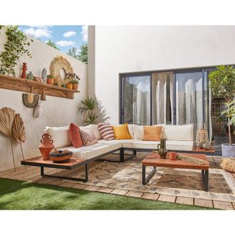 Best Mobilier Yulara - gartenlounge-set für 5 personen - holz, metall und beigefarbene kissen - schwarz / holz / beige