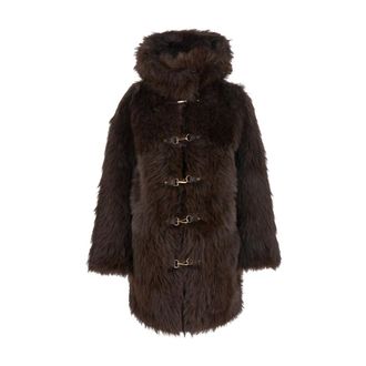 Urban Code Femme, Manteaux, Brun, Taille: 40 FR Manteau marron à capuche en shearling et fausse fourrure