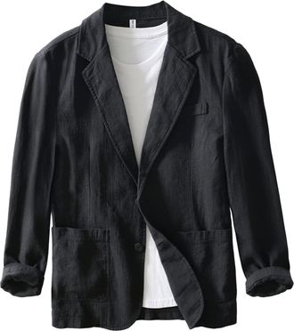 ICEGREY Sakko Herren Baumwoll Leinen Regular Fit Schalkragen Anzugjacke 2 Knopf Jacke für Hochzeit Freizeit, Black, XXL
