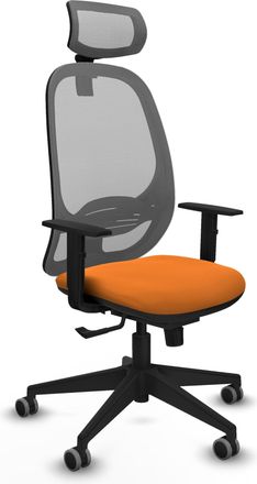 Piqueras y Crespo Schreibtisch mit 1D-Armlehnen, h&ouml;henverstellbare Lendenwirbelst&uuml;tze und h&ouml;henverstellbares Kopfteil, Grau/Orange