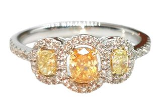 Bespoke 18ct White Gold and Yellow Diamond Trilogy Ring