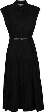 Michael Kors Femme, Robes, Noir, Taille: 40 FR Robe-chemise sans manches en popeline de coton &agrave; ceinture