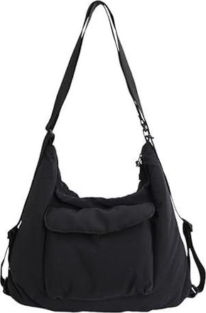 Generic Sac fourre-tout en nylon de couleur unie de grande capacit&eacute; pour femme, pour le travail, le shopping, les voyages au quotidien, Noir, 400.00x250.00x15