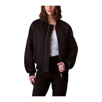Calvin Klein Jeans Jacke mit Rei&szlig;verschluss- Rundhalsausschnitt und langen &Auml;rmeln mit Vordertaschen - - Jackets - Damen - Schwarzk - XS