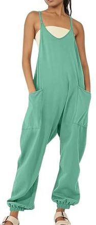 Generic Salopette d&eacute;t&eacute; &agrave; jambes larges pour femme - Salopette ample sans manches pour femme - Salopette &agrave; bretelles r&eacute;glables - Salopette grande taille avec p