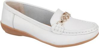 Jo & Joe Mocassins à enfiler en cuir pour femme Effet doré et bordure en strass, blanc, 37 EU