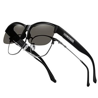 Duco 8960 Lunettes de soleil polaris&eacute;es unisexes pour porteurs de lunettes, Cadre noir, lentille grise, 63