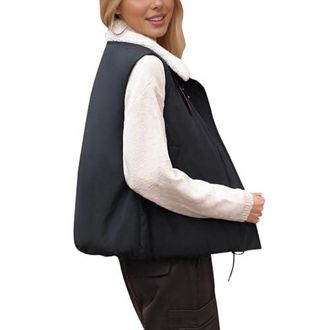 Generic Vestes dhiver courtes matelass&eacute;es avec col &agrave; revers, veste sans manches &agrave; la mode pour v&ecirc;tements dext&eacute;rieur d&eacute;contract&eacute;s 2026, Noir, XL