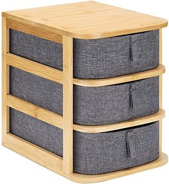 Navaris Organisateur Maquillage Bambou - Bo&icirc;te Rangement 23 x 17,5 x 22 cm Maquillage cosm&eacute;tique Salle de Bain avec 3 tiroirs Compartiments