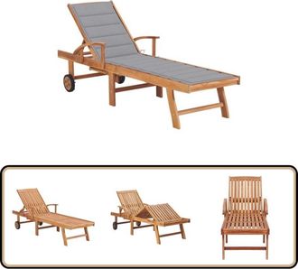 vidaXL Vidaxl - Sonnenliege mit Auflage Grau Massivholz Teak - Holz Sonnenschirm - Gartenliege - Liegesessel - Lounge Chair - Teakholzmöbel