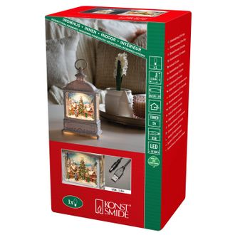 Konstsmide LED Wasserlaterne, weiß, Weihnachtsmarkt, mit an/aus Schalter, 5h Timer, 1 warm weiße Diode, batteriebetrieben & USB, Innen, 0, 1W, Batterie: 3 x AA 1