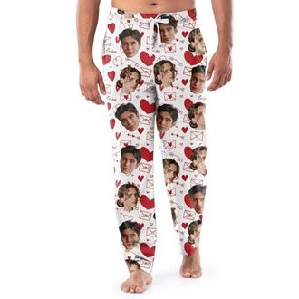Generic Pantalon de pyjama personnalis&eacute; pour homme et femme avec cordon de serrage et poche, cadeaux personnalis&eacute;s pour amoureux, papa, maman, famille, 2-Roug