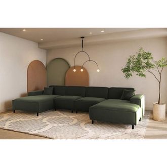 Fun M&ouml;bel Wohnlandschaft Sofa U-Form GLORIA in Stoff Tiffani Gr&uuml;n