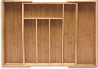 Relaxdays Besteckkasten, ausziehbar, Bambus Schubladeneinsatz hoch, 6,5x38x35,5 cm, Besteckeinsatz für Schubladen, Natur