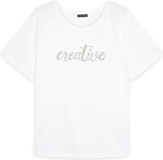 Fiorella Rubino Femme, Tops, Blanc, Taille: 44 FR T-shirt en jersey avec texte brod&eacute;