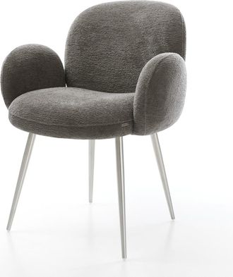 DELIFE Esszimmerstuhl Nube-Flex mit Armlehnen Boucl&eacute; Soft Schlamm 4-Fu&szlig; konisch Edelstahl Taschenfederkern, Esszimmerst&uuml;hle