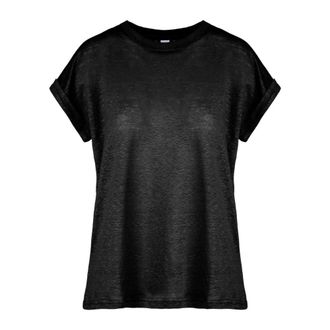 Bomboogie Femme, Tops, Noir, Taille: 36 FR Short, Turn-Up Sleeved Crew Neck T-Shirt