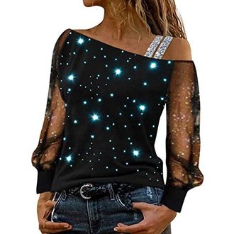 Generic Haut &agrave; paillettes pour femme - Chemisier festif &eacute;l&eacute;gant et sexy - Tenue d&eacute;contract&eacute;e - Une &eacute;paule - Manches longues - Grandes tailles - Tunique en mou
