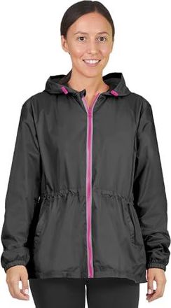 Perletti Veste Femme Impermeable à Capuche Détails Réfléchissants - Poncho Pluie Fille Coupe Vent Sport Running Pliable - Manteau Femme Hiver Léger Résistant -