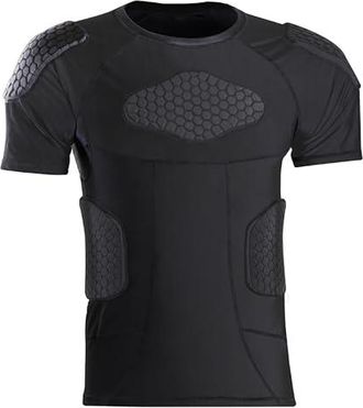 Generic T-shirt de sport pour homme - T-shirt de compression rembourr&eacute; - Col rond - S&eacute;chage rapide - Manches courtes - Avec poitrine c&ocirc;tel&eacute;e - &Eacute;paules et dos 