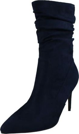 Spot On Bottes à talon haut pour femme F5R1232, Microsuède bleu marine, 40 EU