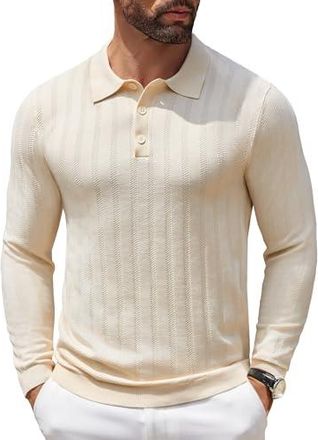 Coofandy Pull Col Polo Homme Manche Longue Tricot Chandail Casual Classique Automne Hiver Style Business
